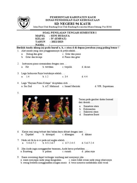Soal Uts Seni Budaya Sem 1 2022 2023 Pdf