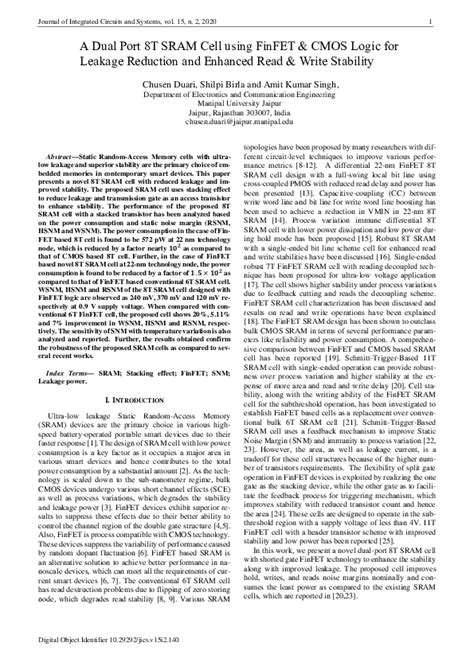 Pdf A Dual Port 8t Sram Cell Using Finfet Cmos Logic For Leakage Reduction And Enhanced Read
