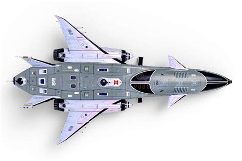 Cool Spaceship Parked On White Background Bird Eye View Stock Illustration Illustration Of