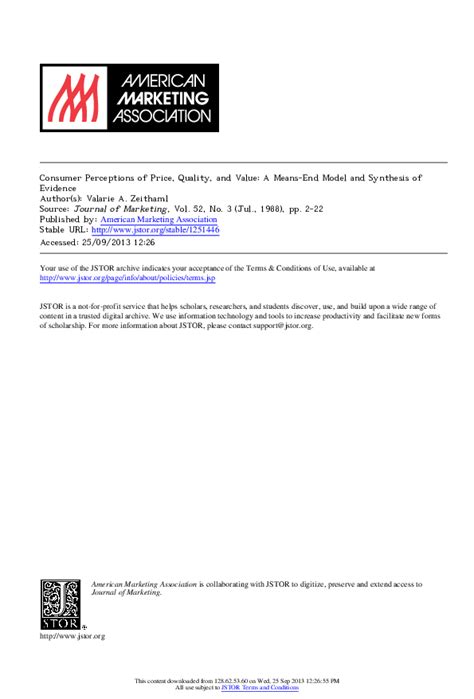 (PDF) Consumer Perceptions of Price, Quality, and Value: A Means-End Model and Synthesis of Evidence