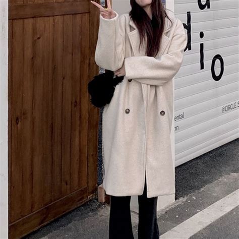 카라 더블 브레스트 모직 롱 코트 점퍼 데이트 데일리 간절기 가을 겨울 자켓 재킷 러블리 캐주얼 연말모임룩