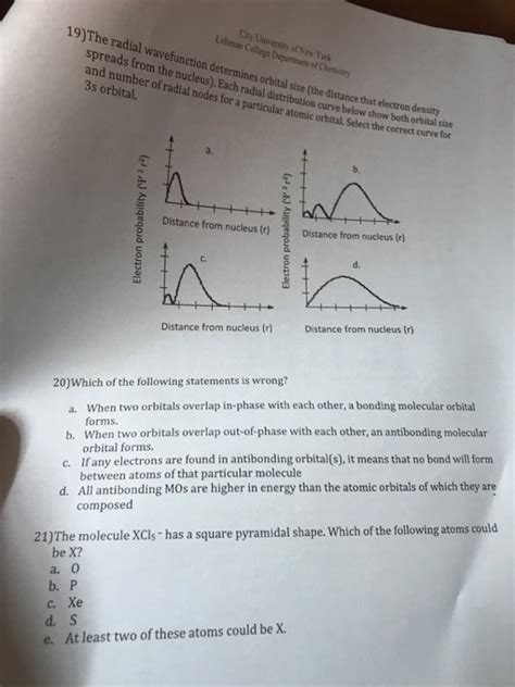 Solved The Radial Wavefunction Determines Orbital Size The