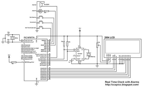 Real Time Clock with Alarm Using PIC16F877A and DS1307 RTC