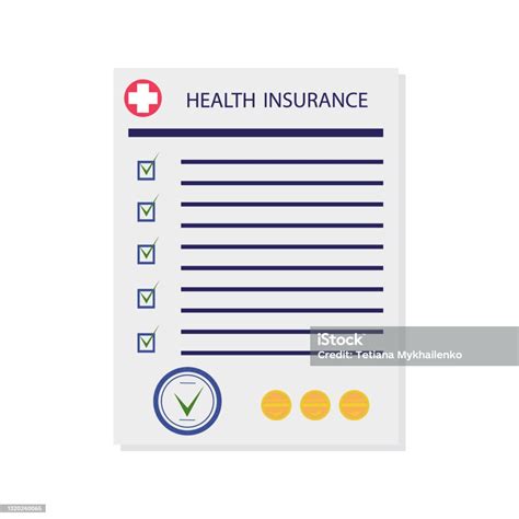 건강 보험 의료 양식 할인 및 스탬프와 지불의 등록의 종이 문서 질병시 보험 적용 또는 금전 지불 건강 보호 벡터 그림입니다 Charity Benefit에 대한 스톡 벡터
