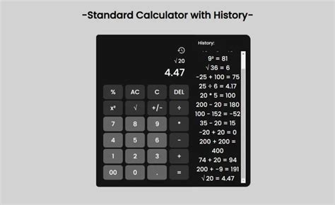Standard Calculator With History Using Html Css And Javascript With