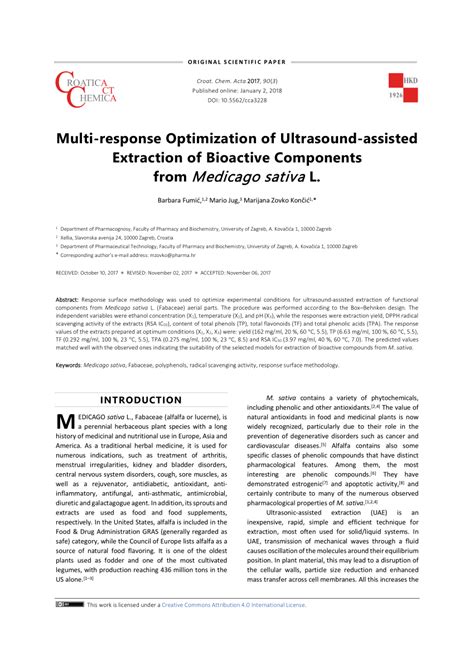 Pdf Multi Response Optimization Of Ultrasound Assisted Extraction Of Bioactive Components From