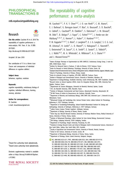 Pdf The Repeatability Of Cognitive Performance A Meta Analysis