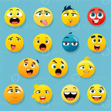Set Of Cartoon Faces Expressions Face Emojis Stickers Emoticons