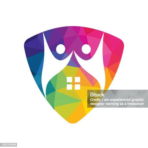 하우스 및 피플 로고 디자인 집과 즐거운 사람들 벡터 로고 템플릿 개념에 대한 스톡 벡터 아트 및 기타 이미지 개념 개념과