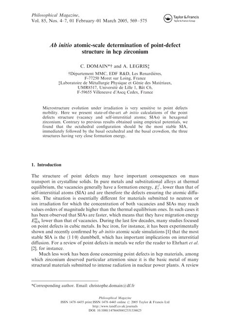 Pdf Ab Initio Atomic Scale Determination Of Point Defect Structure In