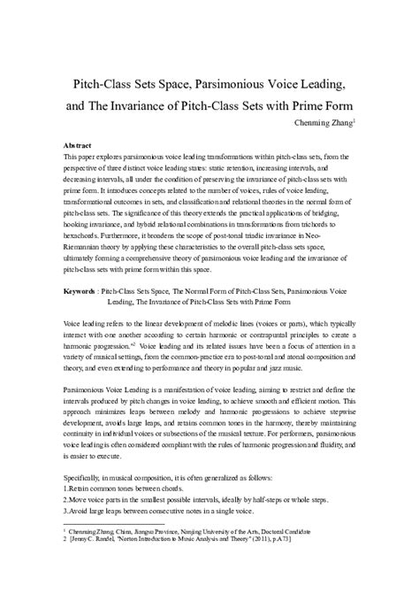 Pdf Pitch Class Sets Space Parsimonious Voice Leading And The