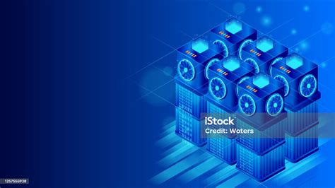 서버룸입니다 클라우드 데이터 스토리지 데이터 처리 기술 0명에 대한 스톡 벡터 아트 및 기타 이미지 0명 3차원 형태 개념 Istock