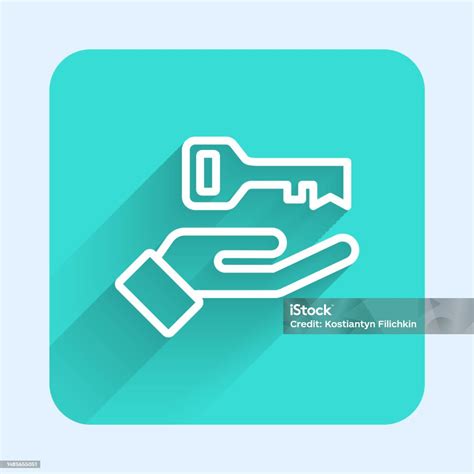 흰 선 긴 그림자 배경으로 격리된 심리학 아이콘의 문제에 대한 해결책 열쇠 정신 건강 치료 녹색 사각형 버튼입니다 벡터 Mental Wellbeing에 대한 스톡 벡터 아트