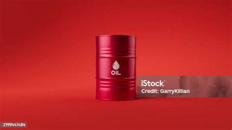 빨간 배경에 단일 빨간 금속 기름통 정면 View 석유 산업 개념 3d 렌더링 일러스트레이션 3차원 형태에 대한 스톡 사진 및 기타 이미지 Istock