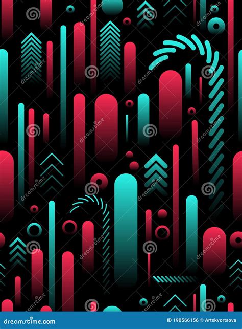Futuristic Blue Red Gradient Vector Black Background Seamless Pattern Stock Vector