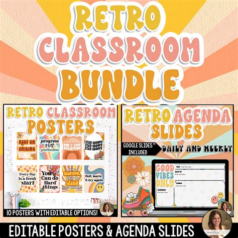 Retro Boho Classroom Posters And Agenda Slides Bundle Editable Options Secondary Sparks