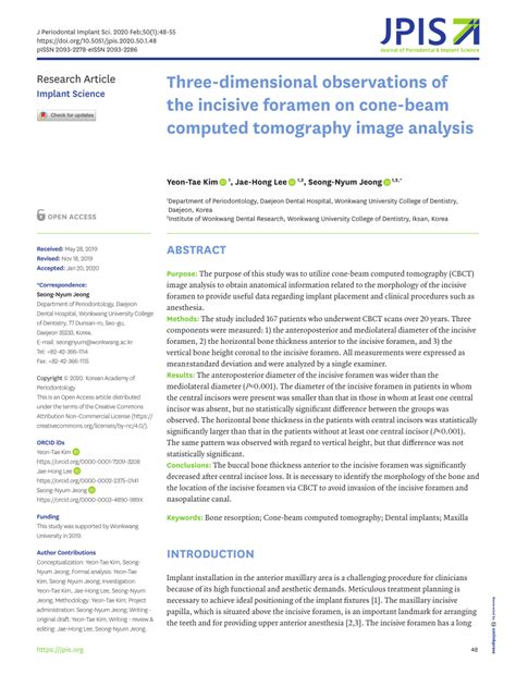 Pdf Three Dimensional Observations Of The Incisive Foramen On Cone Beam Computed Tomography