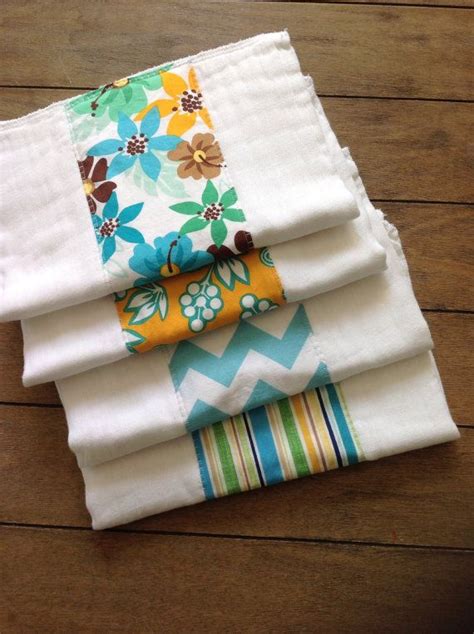 Set Of 4 Aqua Yellow White Color Scheme Burp Cloths Chevron Etsy