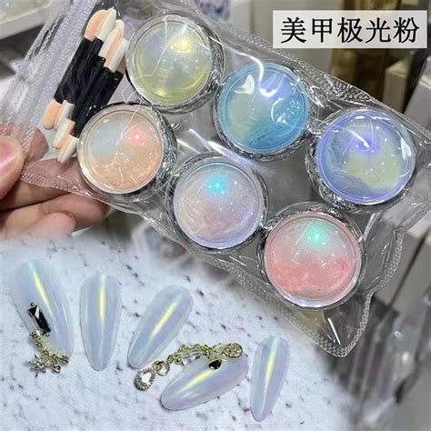 오로라 페어리 파우더 매직 미러 파우더 6 개세트 네온 네일 파우더 반짝이 Diy 네일 아트 크롬 파우더 네일 액세서리 도구
