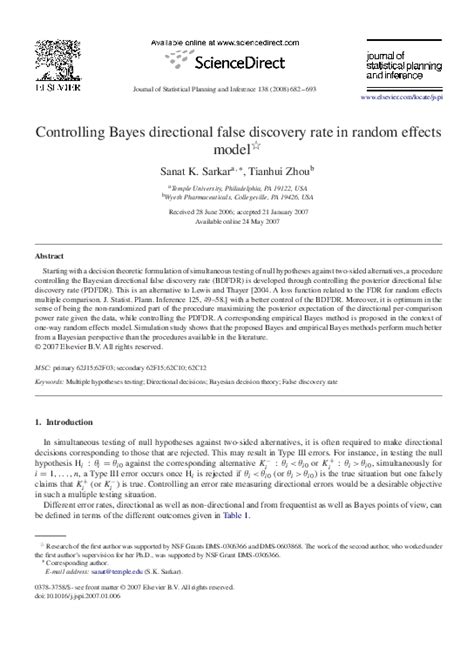 Pdf Controlling Bayes Directional False Discovery Rate In Random Effects Model