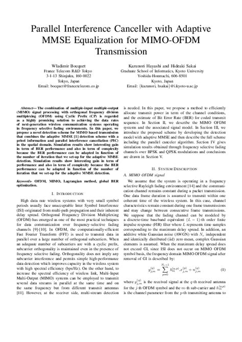 Pdf Parallel Interference Canceller With Adaptive Mmse Equalization