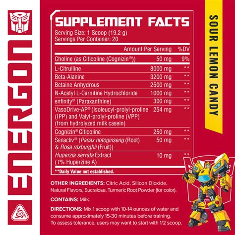 Transformers® Energon Pre Workout Core Nutritionals