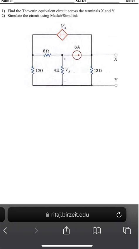 Solved Find The Thevenin Equivalent Circuit Across The