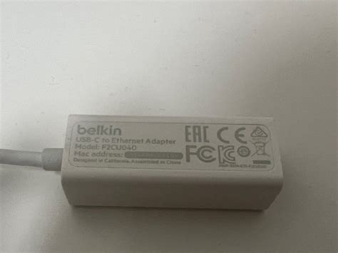原裝 Belkin USB C to Gigabit Ethernet Adapter Belkin type c 至 Gigabit Ethernet 轉換器 電腦科技 電腦周邊及配件