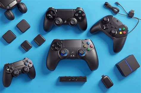 Premium Photo Black Standard Videogame Controller Headphones And Game Console On A Blue