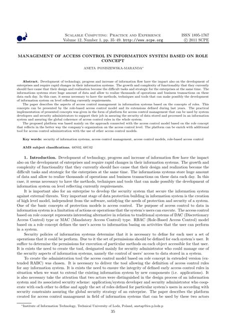 PDF Management Of Access Control In Information System Based On Role Concept