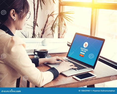 Women Use Password For Security Log In Online Shopping Website Stock