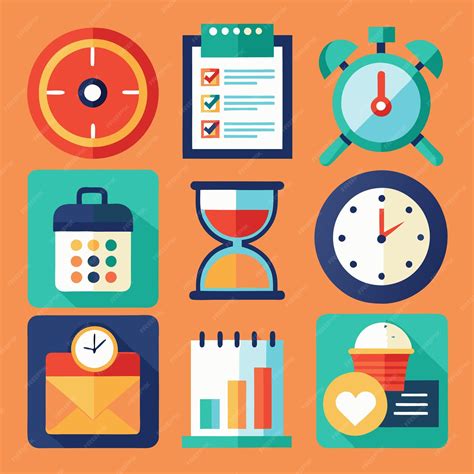 Colorful Flat Design Icons For Time Management And Scheduling Premium Ai Generated Vector
