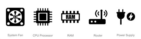 Premium Vector A Set Of 5 Computer Parts Icons As System Fan Cpu