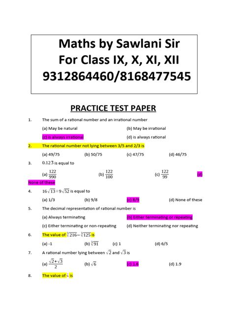 Practice Test Paper With Doubts Marked Pdf Cartesian Coordinate System Equations