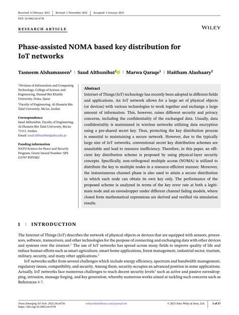 Phase‐assisted Noma Based Key Distribution For Iot Networks Request Pdf