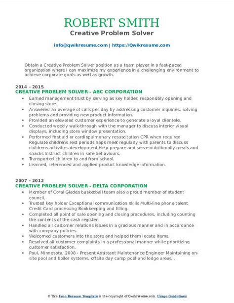 Creative Problem Solver Resume Samples Qwikresume