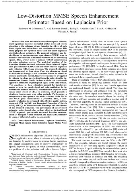 Pdf Low Distortion Mmse Speech Enhancement Estimator Based On