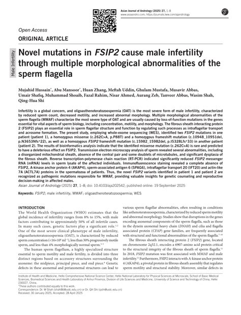 Pdf Novel Mutations In Fsip2 Cause Male Infertility Through Multiple Morphological