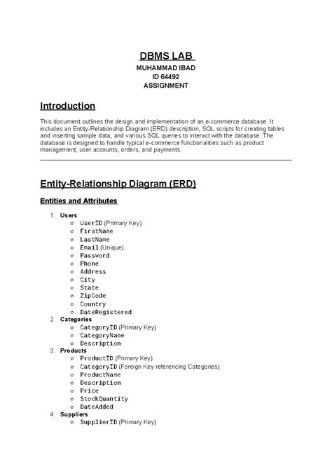 Dbms Lab Assignment Dbms Lab Muhammad Ibad Id 64492 Assignment
