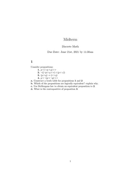 Discrete Midterm Practice Problems Midterm Discrete Math Due Date