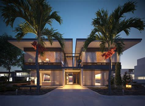 Photorealistic Render Building Exterior In The Outdoor 3d Illustration Stock Illustration