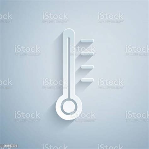 종이 컷 기상 온도계 측정 아이콘 회색 배경에 격리 온도계 장비는 덥거나 추운 날씨를 표시합니다 종이 아트 스타일 벡터 일러스트레이션 0명에 대한 스톡 벡터 아트 및 기타