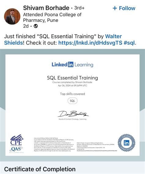 walter shields on linkedin success dedication linkedinlearning sql