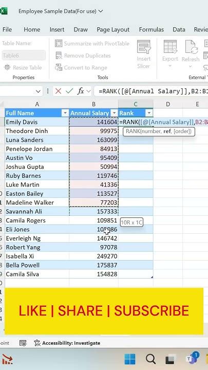 excel cool hack rank employee by salary use function excel