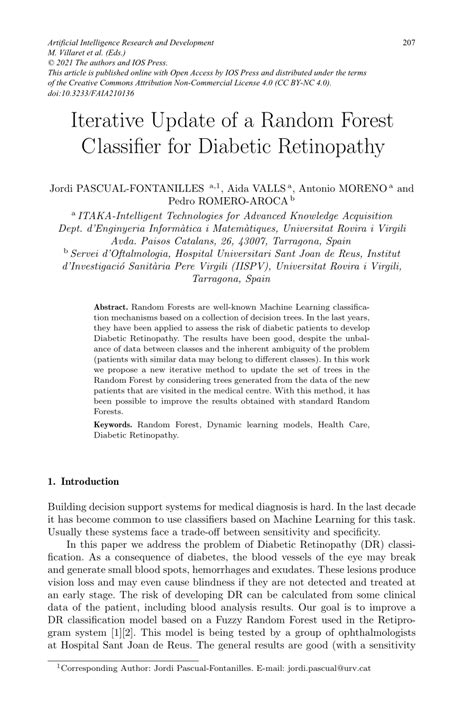 Pdf Iterative Update Of A Random Forest Classifier For Diabetic Retinopathy