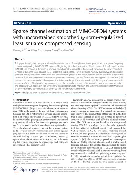 Pdf Sparse Channel Estimation Of Mimo Ofdm Systems With Unconstrained Smoothed L Norm