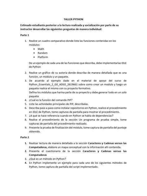 Taller Python Descargar Gratis Pdf Python Lenguaje De Programación