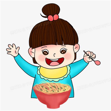 卡通小女孩吃面免抠元素PNG图片素材下载 卡通PNG 熊猫办公