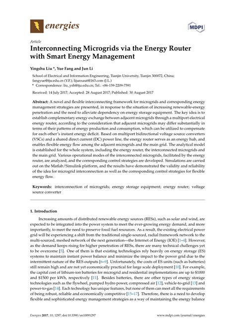Pdf Interconnecting Microgrids Via The Energy Router With Smart Energy Management