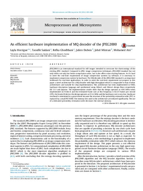 Pdf An Efficient Hardware Implementation Of Mq Decoder Of The Jpeg2000